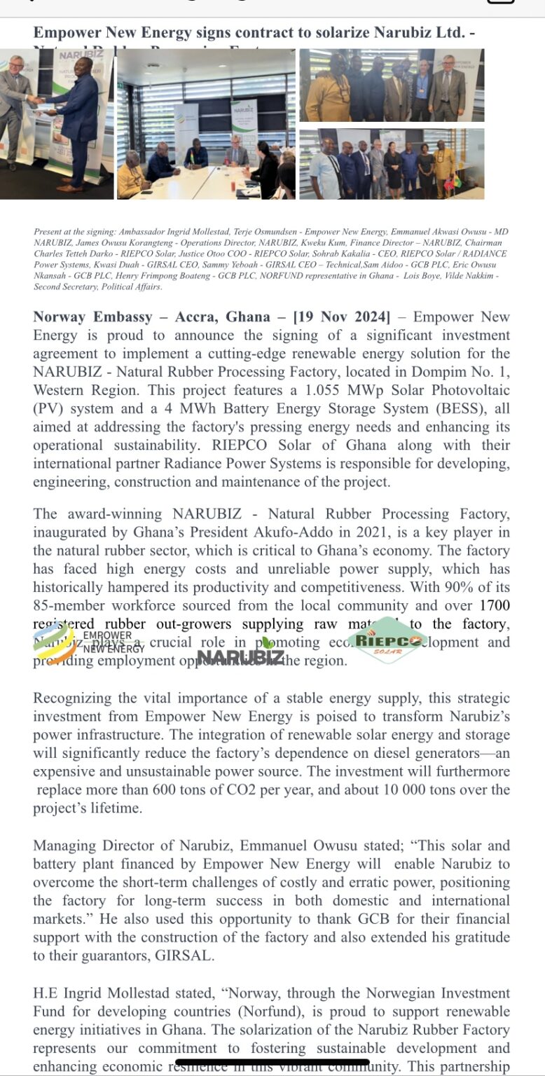 Empower New Energy Partners With NARUBIZ LTD NATURAL RUBBER PROCESSING FACTORY to solarise their ...